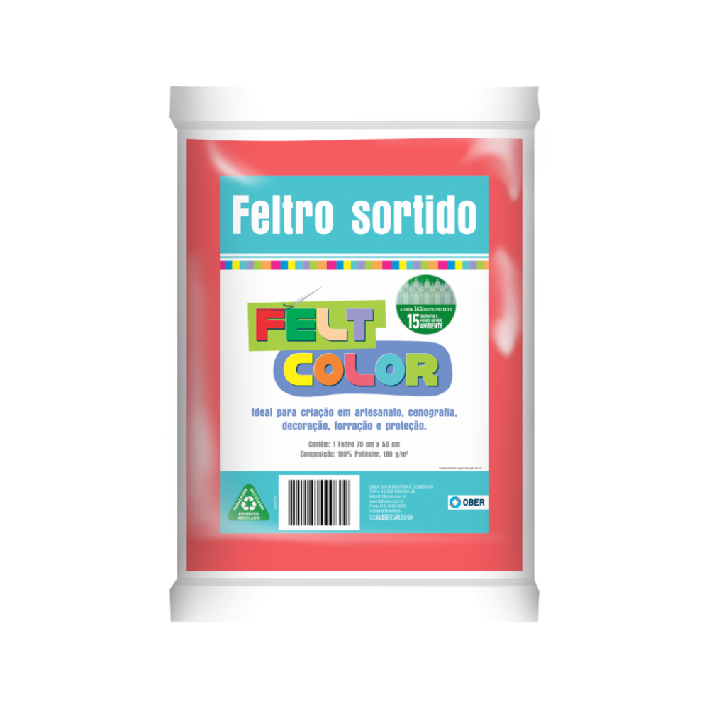 OBER Shop - Feltro Feltcolor Liso Coral Fluorescente - 70cm x 50cm
